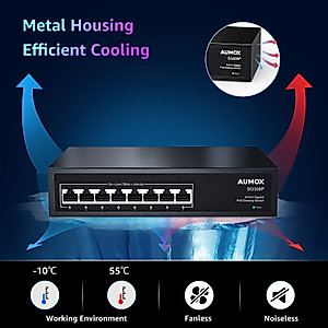 Aumox 8 Port Gigabit PoE Switch, 8 Port PoE 120W, Gigabit Ethernet Unmanaged Network Switch, Plug and Play, Sturdy Metal Housing, Traffic Optimization