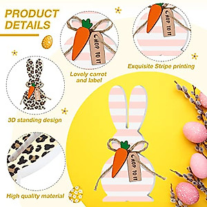 3 Pcs Easter Decor for Tiered Tray Easter Bunny Decor Wooden Bunny Table Signs Farmhouse Bunny with Carrot Tabletop Decoration Easter Party Desk Home Decorations (Classic Style)