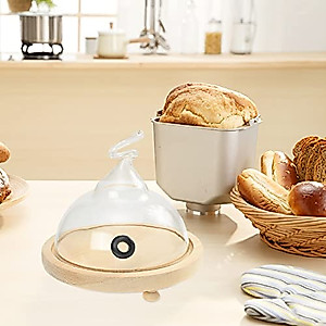 GANAZONO 1 Set Cloche Dome Cover Cocktail Drinks Lid with Wooden Base Clear Glass Display Dome for Infuser Smoker