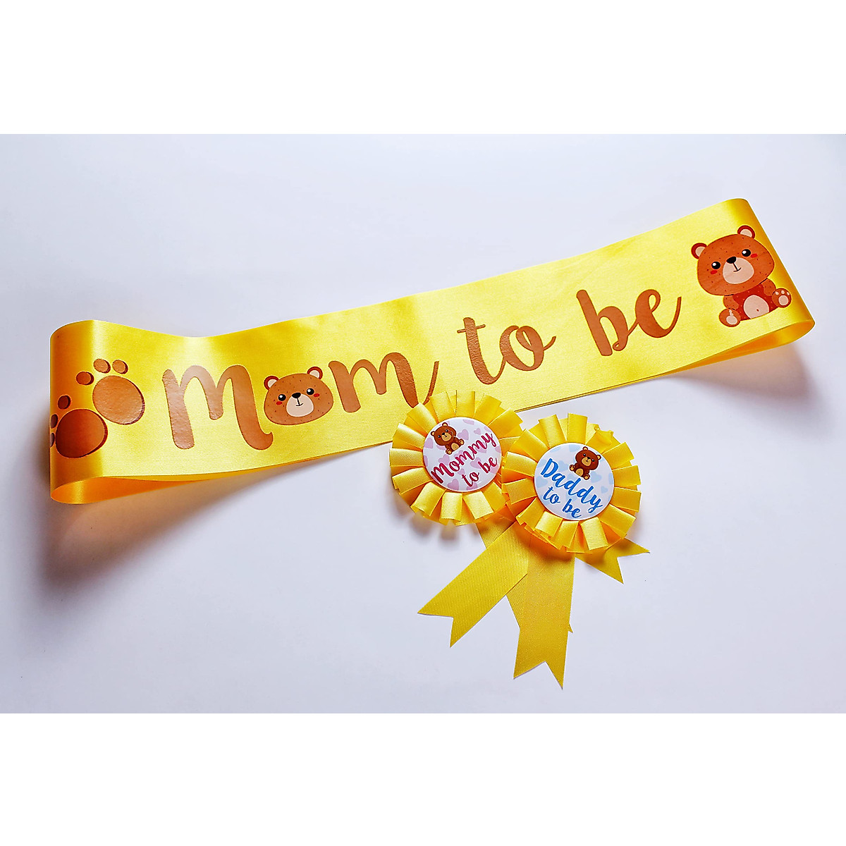 HAPPYLAND Sash for Baby showers Yellow Tinplates Badge Mommy to Be and Daddy to Be Baby Shower Tinplate Badge Pin Baby Shower Party Gender Reveals Baby Shower Decoration Baby Shower Button New Dad