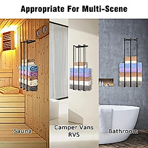 Yoimori Towel Racks for Bathroom, 3 Bar Towel Rack Wall Mounted for Bathroom Towel Storage, Metal Bathroom Towel Holder for Large Rolled Towels, Small Towels (Black)