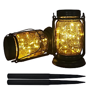 ANTSBOOM Mason Jar Solar Lanterns Outdoor Waterproof 2 Pack ,30 Led String Hanging Solar Lights Decorative Solar Lights for Home Garden Patio Party Wedding, Black (DDLDM001)