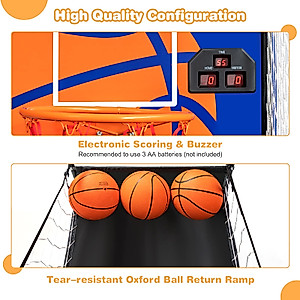 Giantex Foldable Electronic Arcade Basketball Game, with Electronic Scorer, Buzzer, 3 Basketballs, Pump, Indoor Single Shot Basketball Game for Adults, Kids