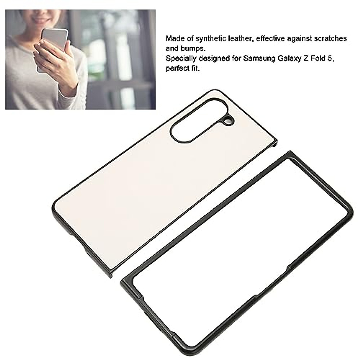 Shockproof Wear Resistant Phone Case for Samsung Galaxy Z fold 5 Case, PU Leather Flip Phone Cover for Samsung Fold 5 (Two Color Lychee Pattern White)