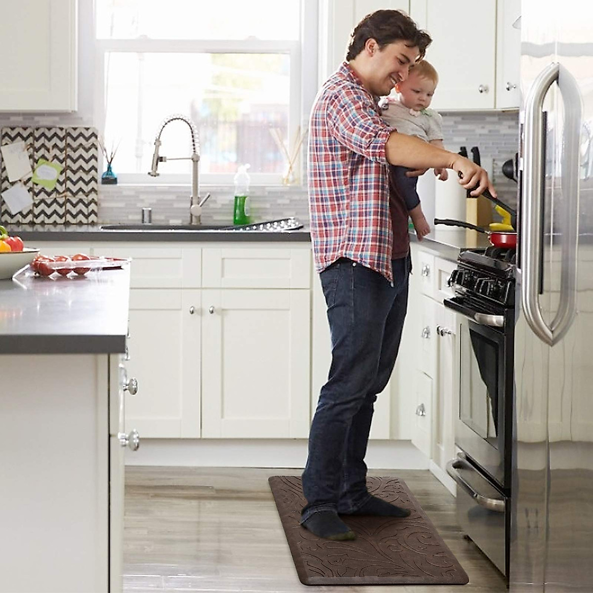 KMAT Kitchen Mat Cushioned Anti-Fatigue Floor Mat Waterproof Non-Slip Standing Mat Ergonomic Comfort Floor Mat Rug for Home,Office,Sink,Laundry,Desk 17.3" (W) x 28"(L),Brown