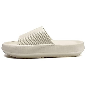 Jaeynow Cloud Slides for Women,Unisex Pillow Slippers Non-Slip Open Toe Quick Drying Shower Shoes Indoor Outdoor Beach Pool Garden Women Sandals Thicken Sole Slides for Men(Beige 38/39)