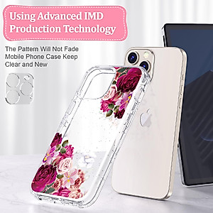 ACKETBOX for iPhone 13 Pro Max Case,with Screen Protector & Camera Lens Protector+Ring Bracket,Floral Phone Cover Designed for iPhone 13 Pro Max(Big Red Flower 01)