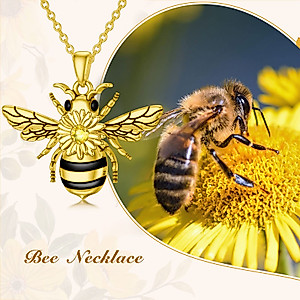 PELOVNY Bee Necklace Gold Plated s925 Sterling Silver Bee Gifts with Sunflower Necklaces Bumble Bee Nature Jewelry Gift for Women Birthday Christmas Graduation