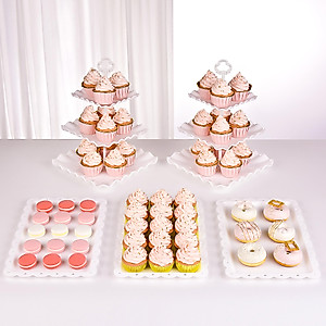 NWK 5 Piece Cake Stand Set with 2 x Large 3-Tier Cupcake Stands, 3 x Appetizer Trays, for Wedding Birthday Baby Shower Tea Party Decorations
