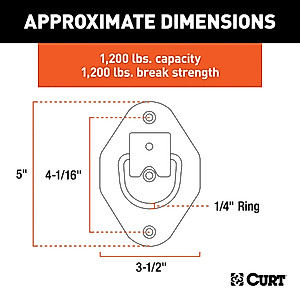 CURT 83601 1-3/8 x 1-7/8-Inch Recessed Trailer Rope Ring Tie Down Anchor, 1,200 lbs Capacity