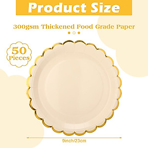 Maxcheck 50 Pcs Creamy White Scalloped Paper Plates with Gold Foil 9 Inches Disposable Paper Party Plates for Cake Dessert Birthday Baby Shower Wedding Tea Party Supplies