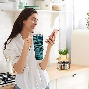 Burbuja Blue Green Zebra Skin 40oz Insulated Tumblers with Handle and Straw Lid, Double Wall Stainless Steel Travel Mug Leak-Proof, BPA Free, Gift for Mom Dad