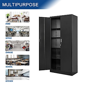 iDEKAI Metal Storage Cabinet with Locking Doors and Adjustable Shelves, 71" H Lockable Steel Storage Cabinets for Home, Office, Garage, School (Black)