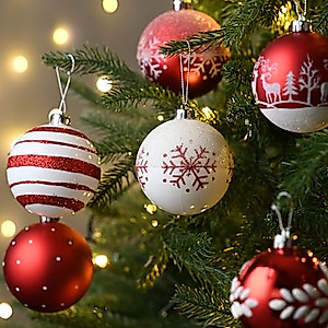 Valery Madelyn Christmas Tree Decorations Set, 16ct Red and White Shatterproof Christmas Ball Ornaments Bulk, 3.15 Inch Traditional Hanging Ornaments for Christmas Trees Xmas Holiday Party Decor