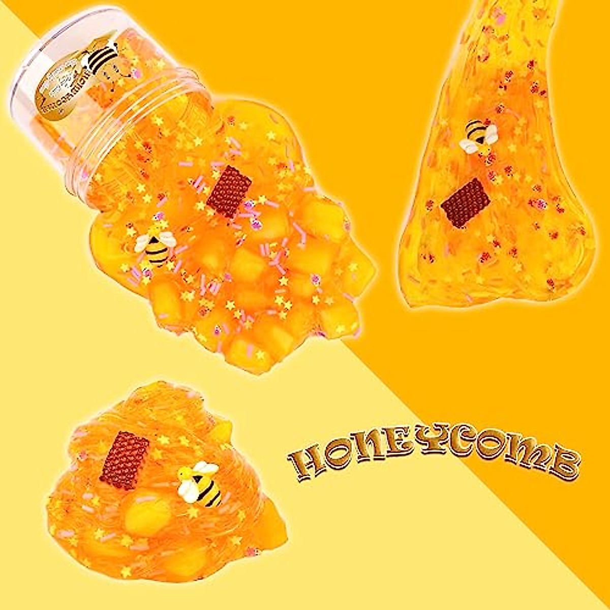 JAiiMen Slime Kit - 3 Pack Jelly Cube Clear Crunchy Slime with Avocado, Honeycomb and Lavender Bear Charms, Preppy and Aesthetic Stuff, Cute Stress Toys and Cool Birthday Gifts for Girls and Boys