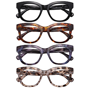 KSSESSE Reading Glasses for Women Men Square Oval Readers with Spring Hinge Thick Frame Style (Mixed Colors-C1, 0.00, x)