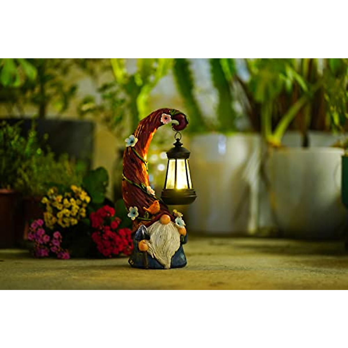 Pohabery Gnome Garden Decor Statue Solar Gnomes Decorations for Yard with Lantern Light Outdoor Decorations for Patio Mom Gift