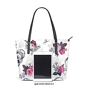 Skulls And Flower Handbags Shoulder Bags Leather Crossbody Handbag for Women Tote Satchel