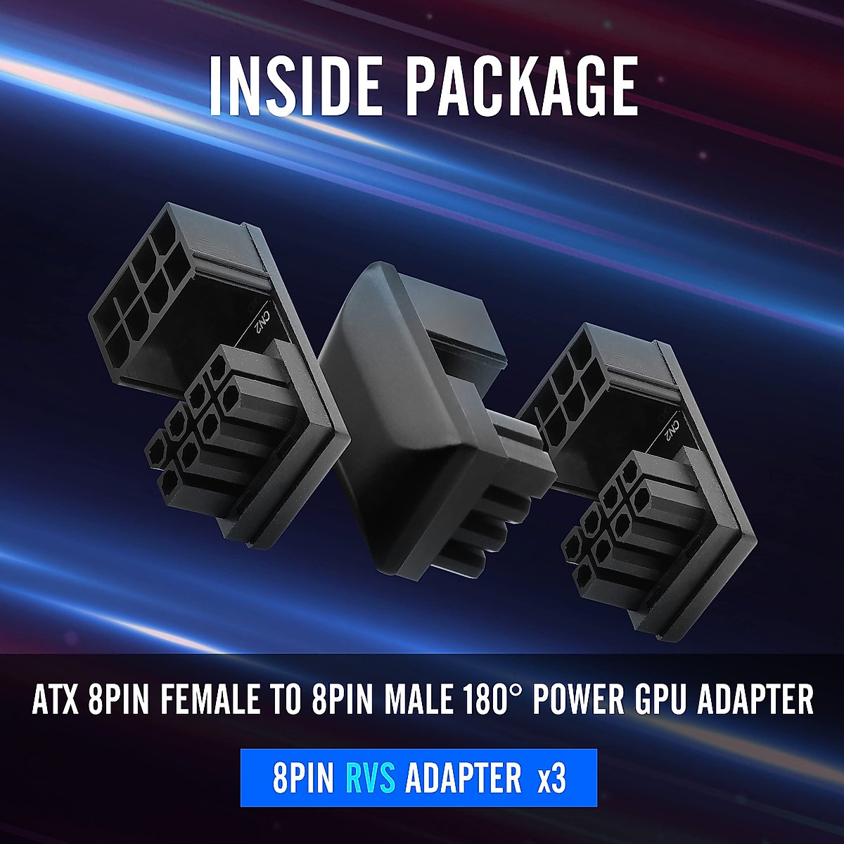 EZDIY-FAB GPU VGA PCIe 8 Pin U Turn 180 Degree Angle Connector Power Adapter Board for Desktop Graphics Card-Reverse Type 3-Pack