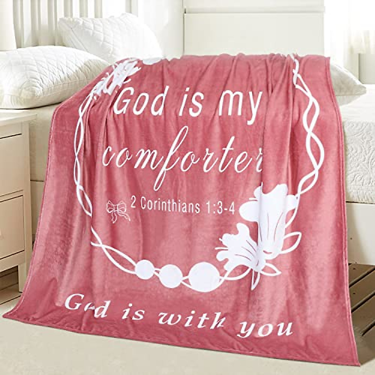 Nosovlra God is My Comforter Blanket - Scripture Blanket with Healing Caring Inspirational Faith Prayer Religious Gifts for Women Christian Bible Verse Throw Blanket (God Pink, 50 X 60 Inches)