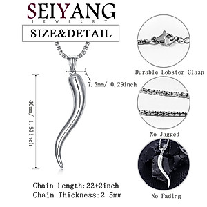 Italian Horn Necklace 925 Sterling Silver Lucky Chili Pendant Italian Amulet Jewelry Silver Italian Horn Charm Protection Cornicello Gift for Men Women Father’s Day