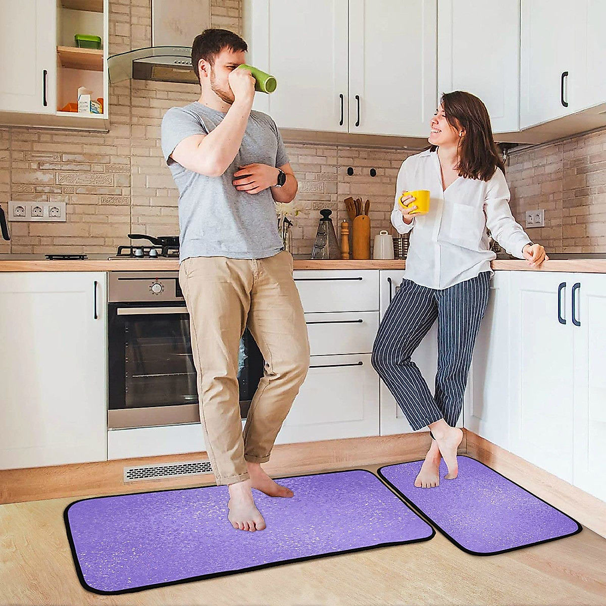Kigai Purple Sparkle Anti Fatigue Mats for Kitchen Floor,Set of 2 Non Skid Washable Waterproof Anti Kitchen Floor Mats for Kitchen Office Laundry Room Bathroom (19"x27"+19"x47")