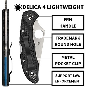 Spyderco Delica 4 Lightweight Knife with Flat Ground Steel Blade and Tunnel to Towers Black FRN Handle - CombinationEdge - C11FPSBKBL