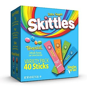 Skittles Singles To Go Tropical Flavors Variety Pack 40 Count 2 Pack - 4 Flavors, Pineapple Passionfruit, Kiwi Lime, Mango Tangelo and Strawberry Starfruit
