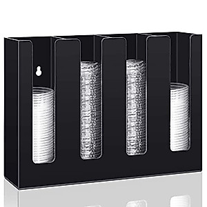Cup Lid Organizer Acrylic Sauce Cup Dispenser 4 Compartments Countertop or Wall Mountplastic Sauce Cups and Lids Organizer Storage Holder Restaurant Supplies for Party Kitchen (Black)