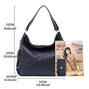 Fashion Soft Real Genuine Leather Tassel Women's Handbag Ladies Shoulder Tote Messenger Hobo Bag Purse Satchel Black White (Dark Blue)