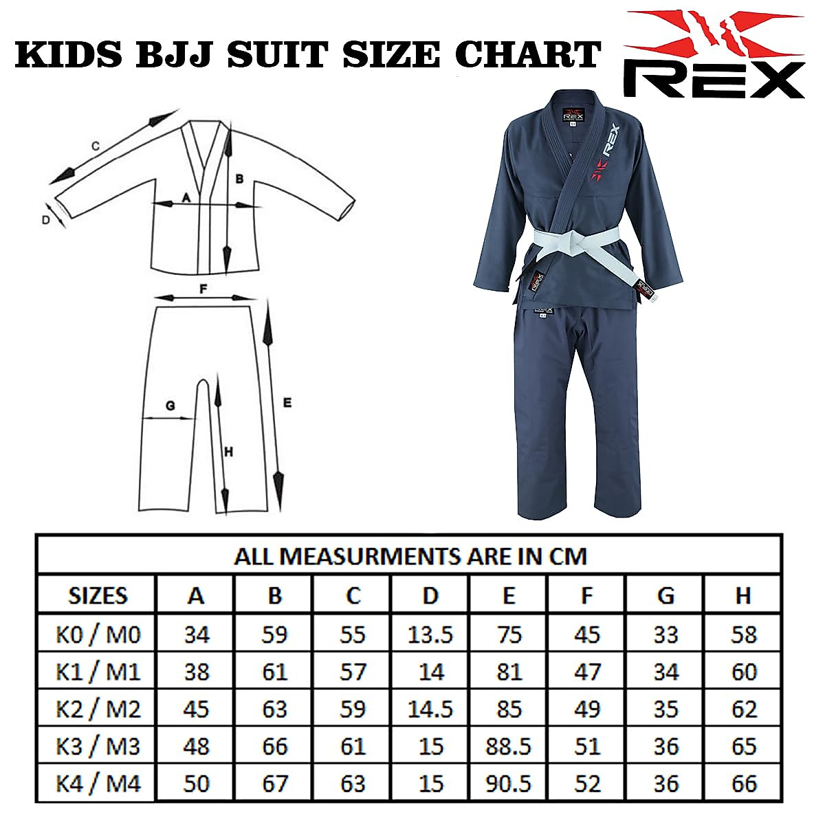 REX Sports Brazilian Jiu Jitsu, for Men and Women BJJ Gi Grappling Kimonos Lightweight White Belt (Royal Blue, K0)