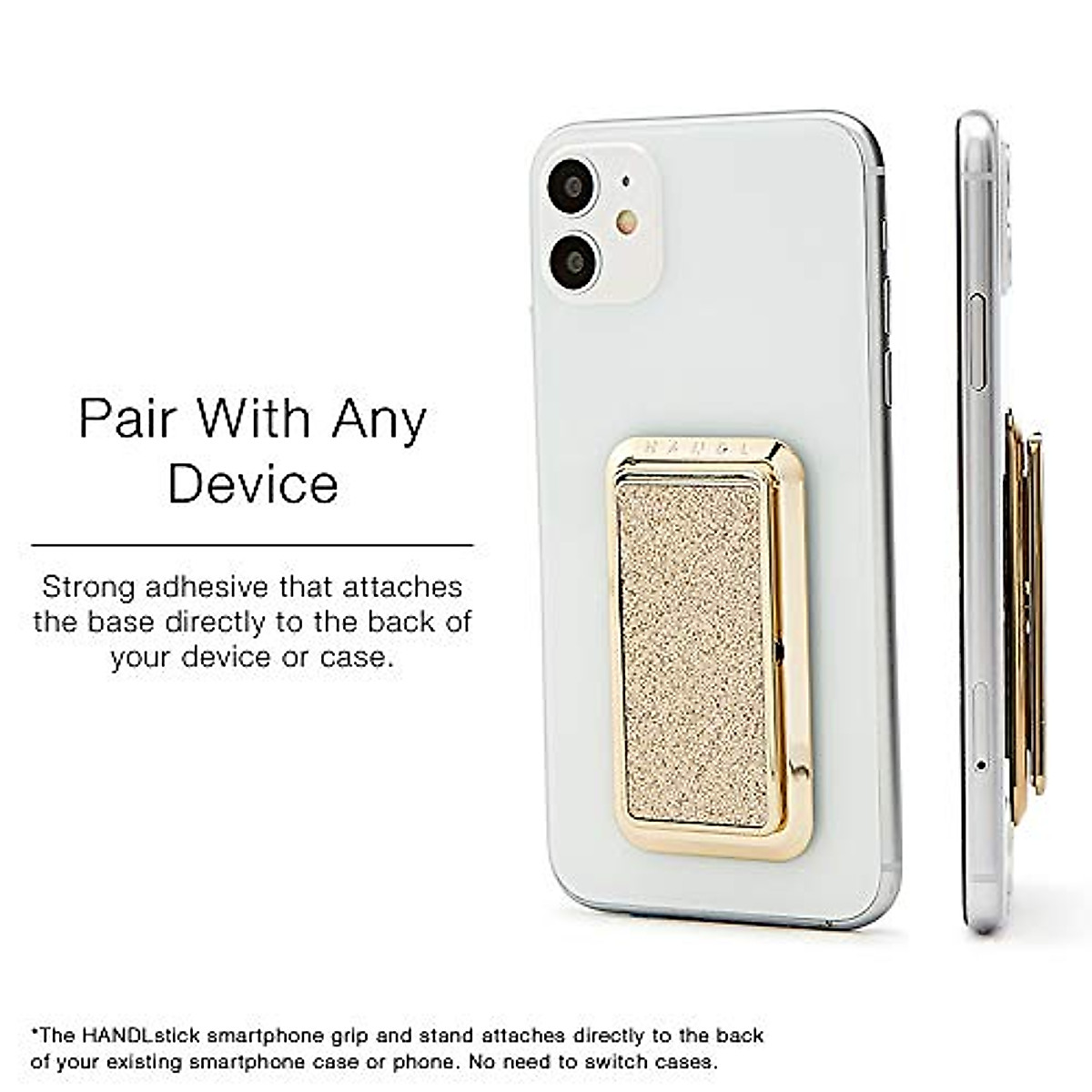 HANDL New York Champagne Glitter HANDLstick Silver Glitter Grip and Stand for Smartphone