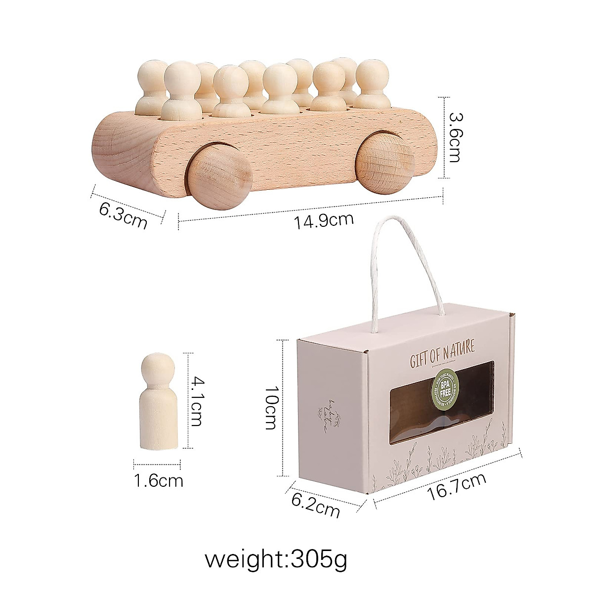 10 Wooden Figures in The Car - Wooden Toys Unfinished Wooden Peg Dolls People Figures Shape Preschool Learning Educational Toys Montessori Toys Pretend Play for Toddler
