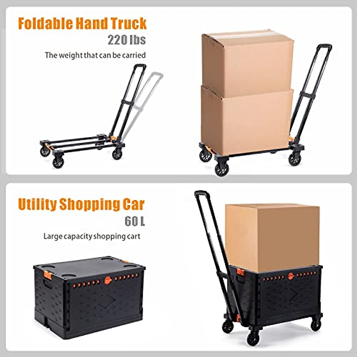 Foldable Shopping cart Utility trolleys, Roller Grocery carts, Outdoor Camping carts, Suitable for Shopping Luggage Tools Office