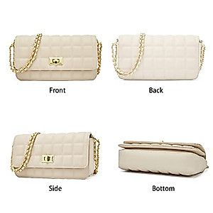 LAORENTOU Small Leather Crossbody Bag for Women Cowhide Quilted Shoulder Purse and Handbag Girl Classy Look Bag (Apricot)