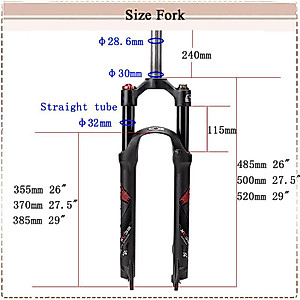 BUCKLOS Mountain Bicycle Suspension Forks, 26/27.5/29 inch MTB Bike Front Fork with Preload Adjustment, 100mm Travel 28.6mm Threadless Steerer