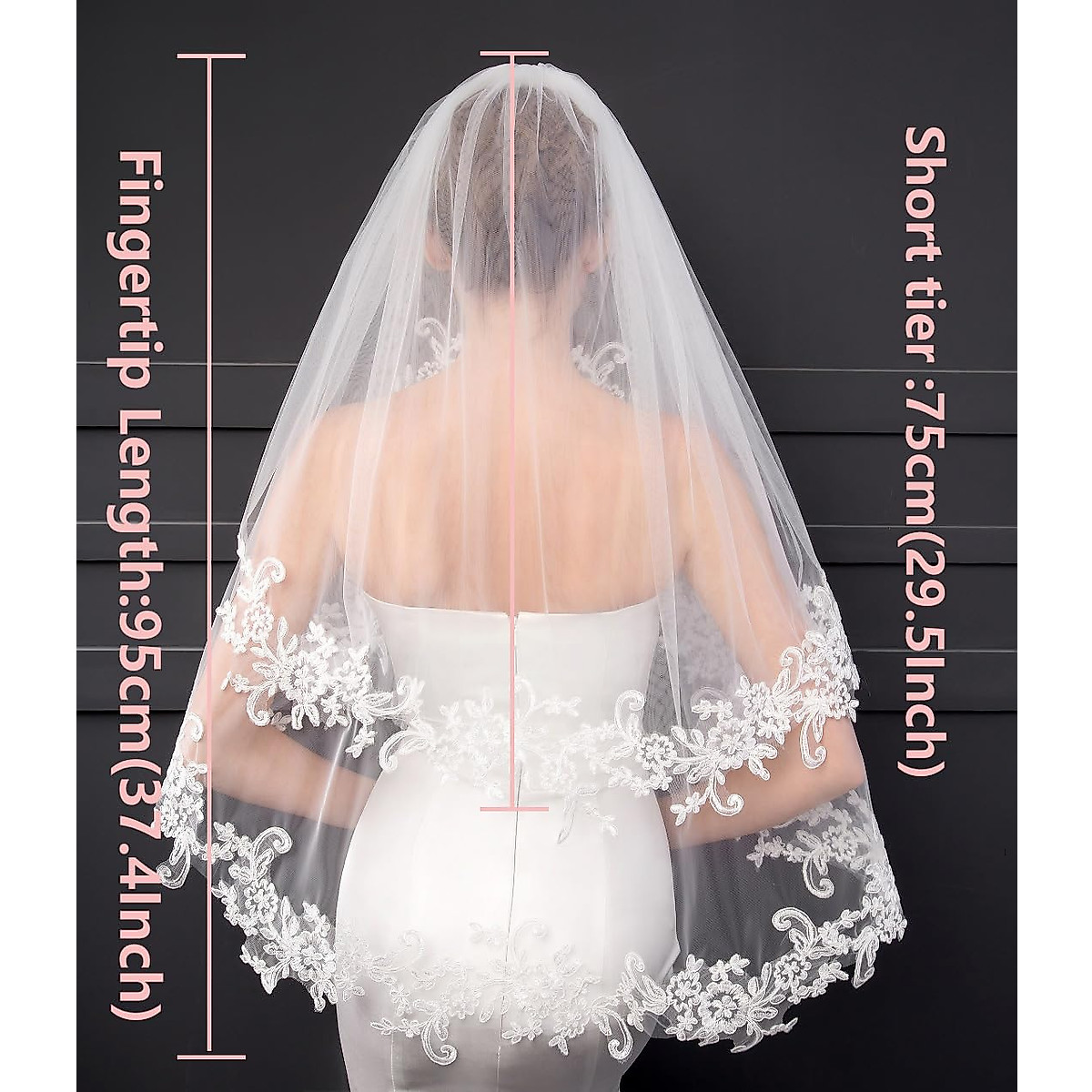EllieHouse Women's Short 2 Tier Lace White Wedding Bridal Veil with Comb L24WT