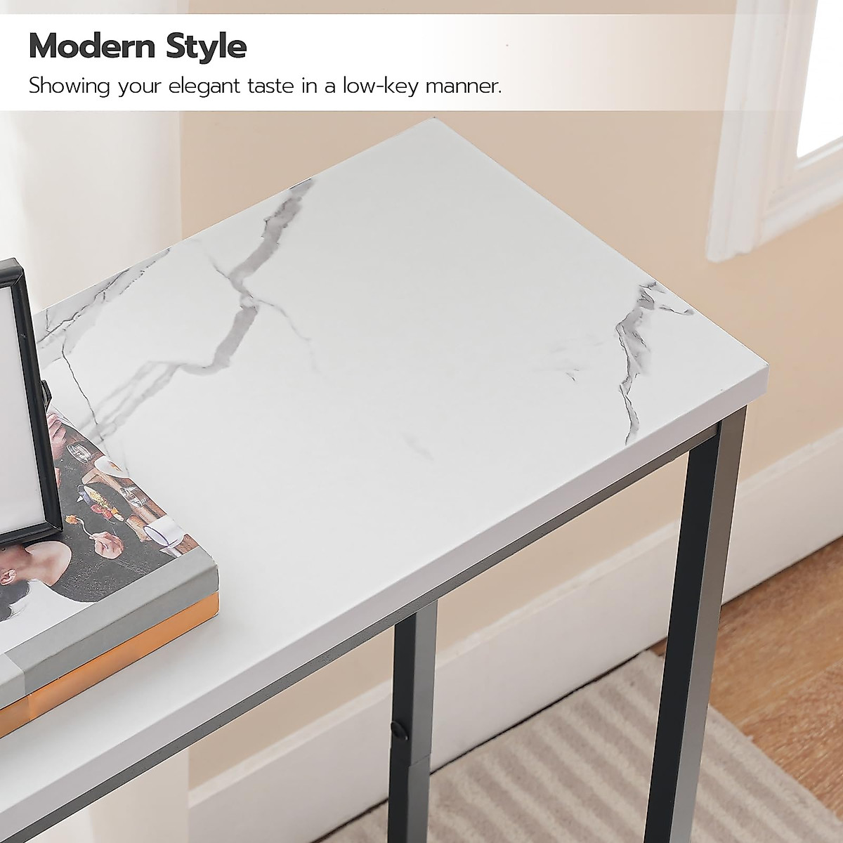 HOOBRO 29.5-Inch Narrow Console Table, Small Sofa Table, Entryway Slim Side Display for Hallway, Bedroom, Living Room, Foyer, Marble and Black BM76XG01