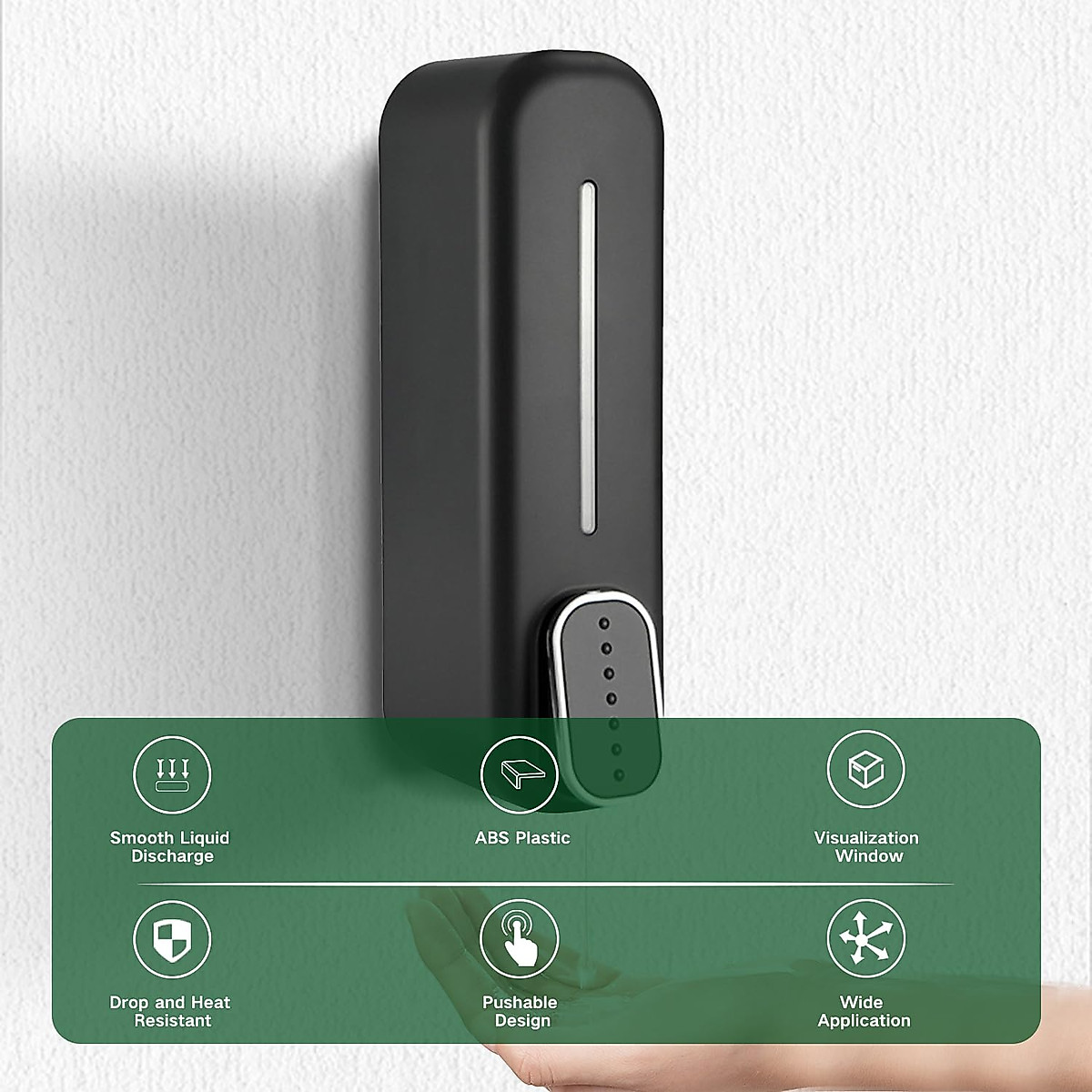 Wall Mounted Soap Dispenser 300ml Drill Free with Adhesive Manual Liquid Hand Soap Box Shower Shampoo Conditioner Dispenser for Toilet Bathroom Hotel Kitchen(Black)