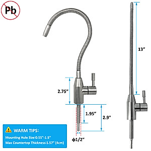 2024 Update Kitchen Water Filter Faucet with Flexible Gooseneck, Lead-Free Drinking Water Faucet Safety for Water Filtration Systems or Reverse Osmosis Systems, Stainless Steel Beverage Faucet