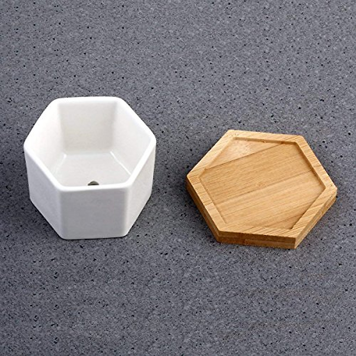 OAMCEG 6 Pack Succulent Plant Pots 2.75 inch Mini Succulent Planter, Set of 6 White Ceramic Succulent Cactus Planter Pots with Bamboo Tray (Plants NOT Included)