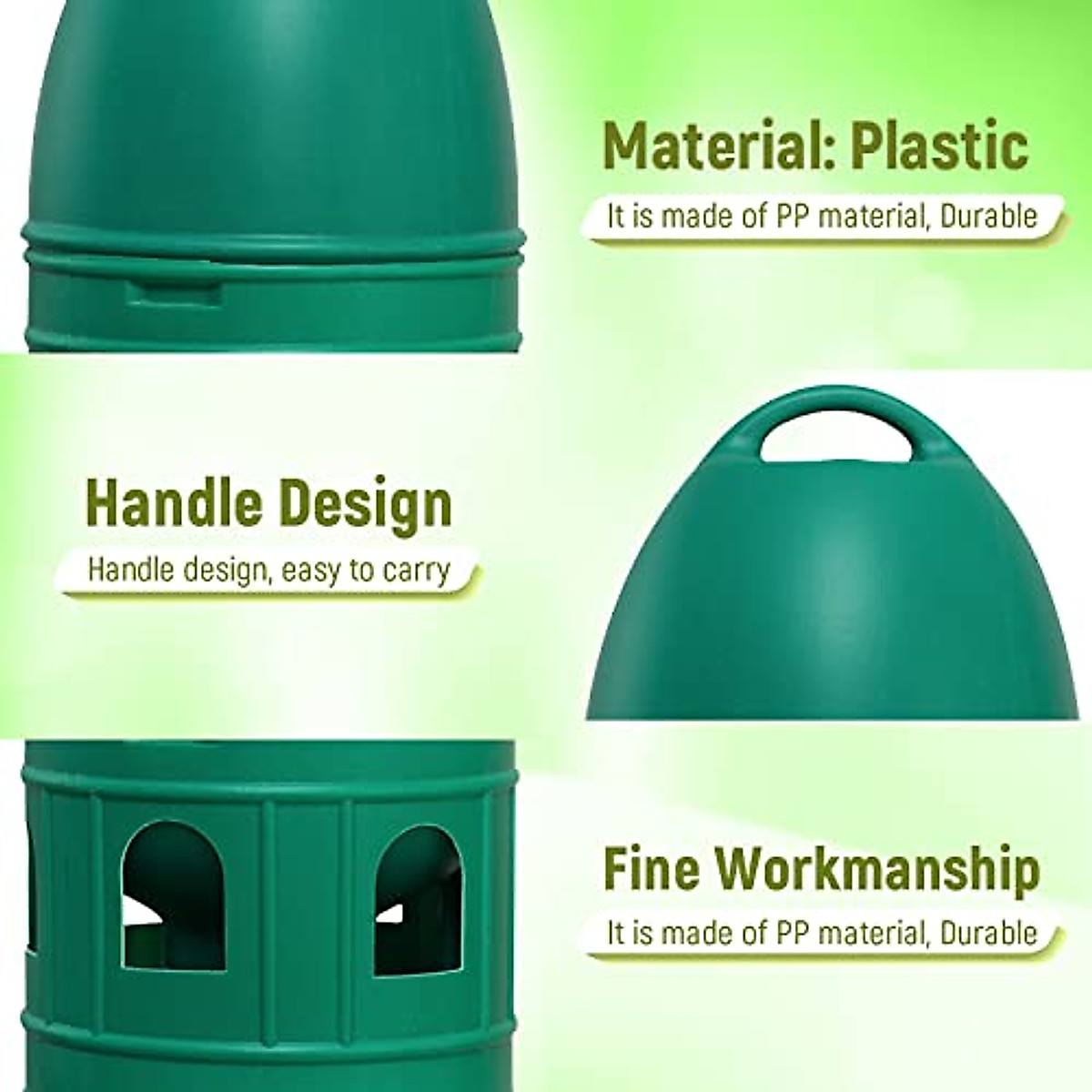 WeiLaiKeQi Pigeon Water Dispenser Automatic Feeder, 10L Water Pot Container, Large Capacity Waterer, Bird Feeding Drinker for Chicken Parrot Duck Parakeet, Green