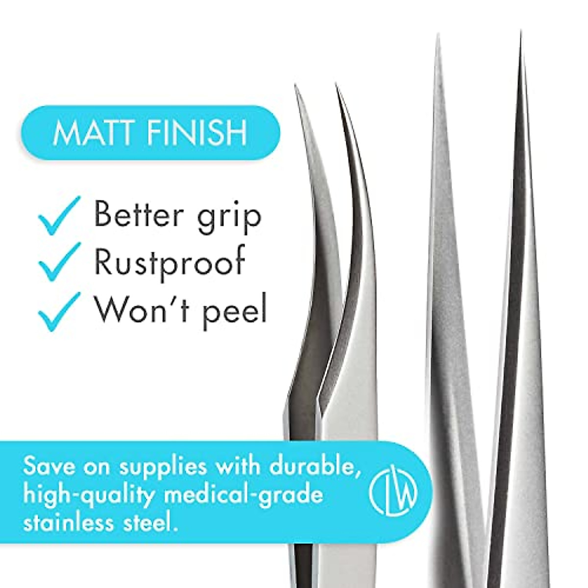 Eyelash Extension Tweezers Set of 2 Eyelash Tweezers - Isolation Tweezers Eyelash Extensions and Volume Lash Tweezers - Straight and Pointed Curved Tweezers - Professional Lash Tweezers – by CLW