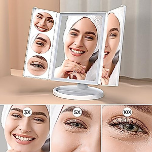 ZL ZELing LED Makeup Mirror with Lights, Trifold Vanity Mirror with 3X/5X/10X Magnification, Smart Touch Control, Dual Power Supply, Portable Cosmetic Mirror,Gift for Women