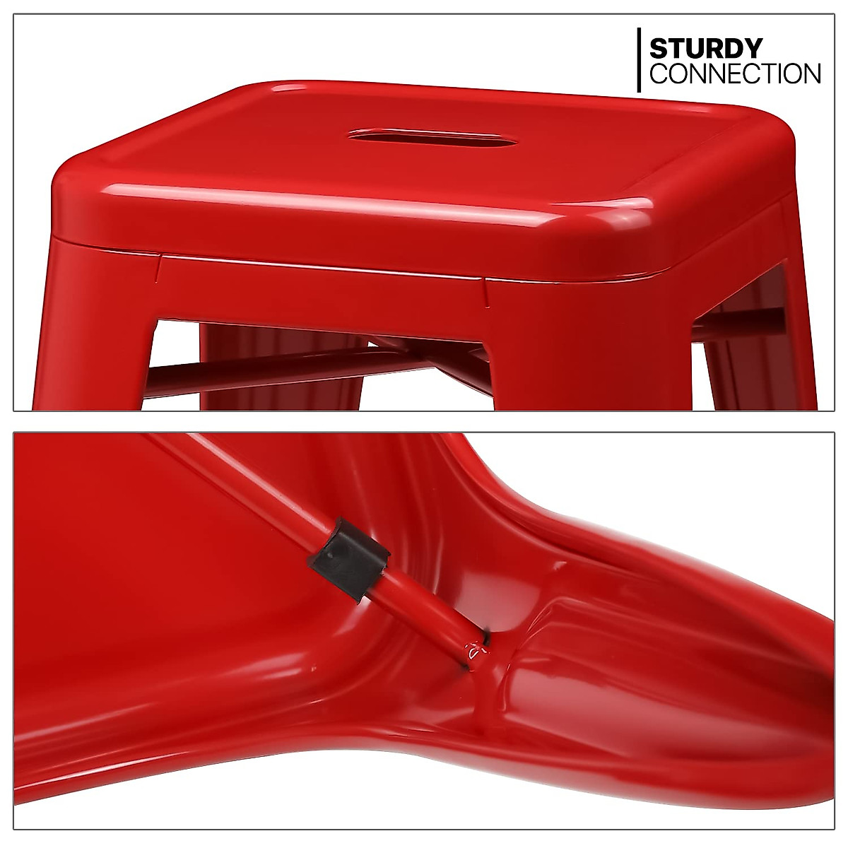 MoNiBloom 30 Inch Bar Stools, Set of 4 Vintage Patio Furniture Indoor Outdoor Stackable Kitchen Stools Dining Chair, Red