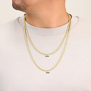 Nuragold 14k Yellow Gold 3mm Rope Chain Diamond Cut Necklace, Mens Womens Jewelry 16" 18" 20" 22" 24" 26" 28" 30"
