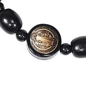 Catholica Shop Catholic Religious Wear Elasticated Saint Benedict Wooden Beads Decade Rosary Stretchable Bracelet for Men and Women - Black