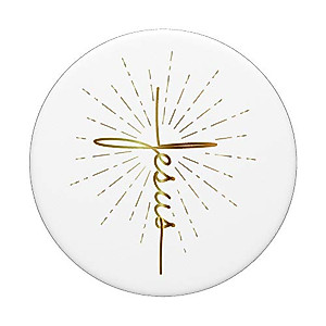 Yellow Beige Jesus Word Cross A Sunburst On White Background PopSockets Grip and Stand for Phones and Tablets