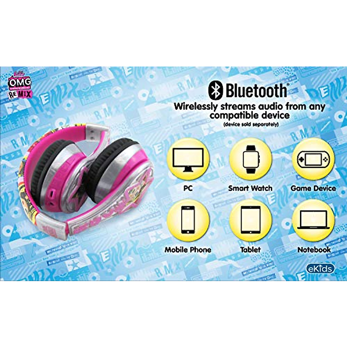 eKids LOL Surprise Kids Bluetooth Headphones, Wireless Headphones with Microphone Includes Aux Cord, Volume Reduced Kids Foldable Headphones for School, Home, or Travel