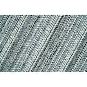 Artisan's Arc Striped Flatwoven Scandinavian Hand Made Blended Wool Area Rug, White, Silver and Gray, 8X10 | KE3810